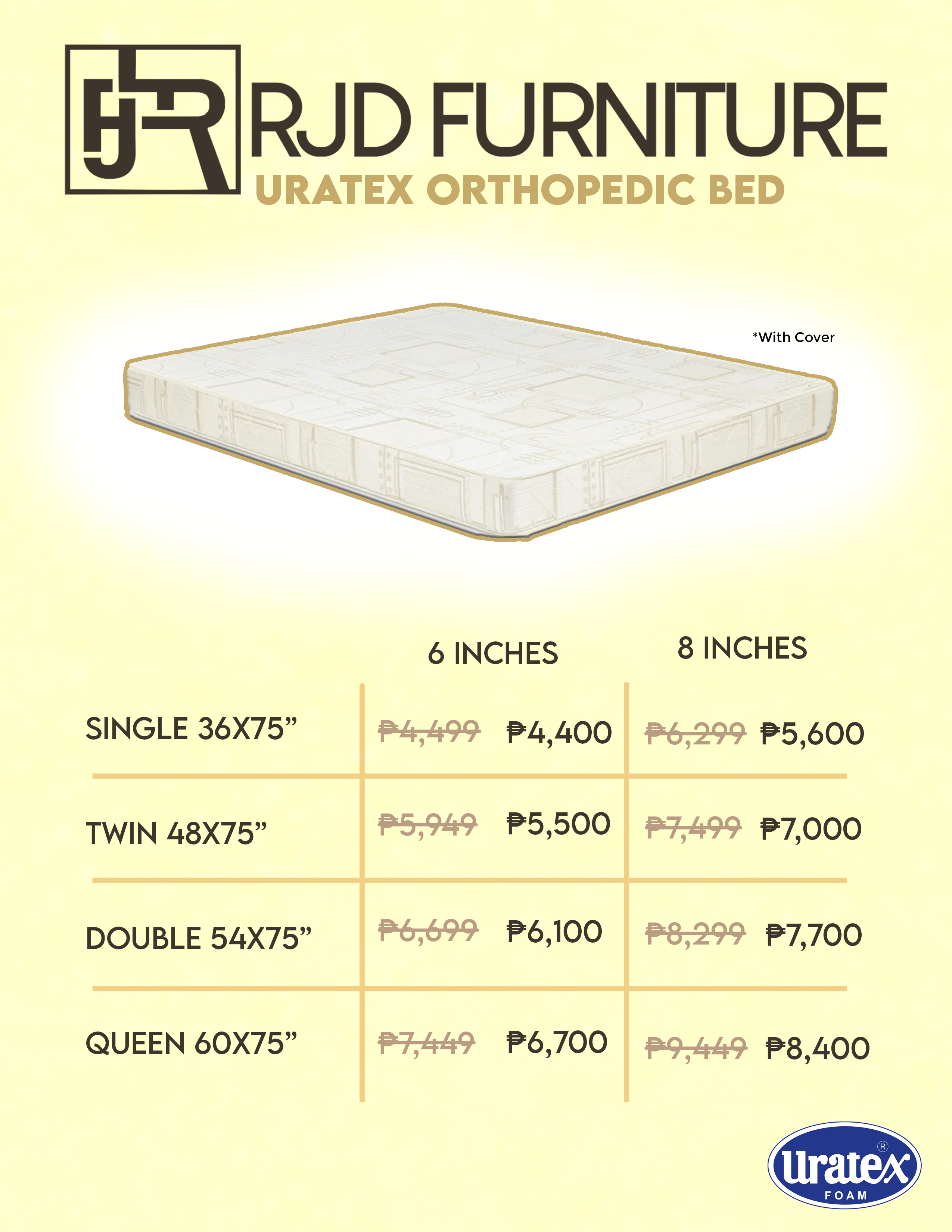 Uratex Orthopaedic Mattress | High-Density Support Foam (6” & 8”) – Si ...